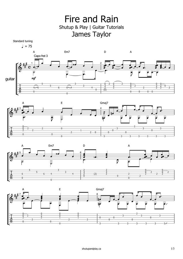 Shutup And Play Guitar Tutorials James Taylor Fire And Rain By Shutup