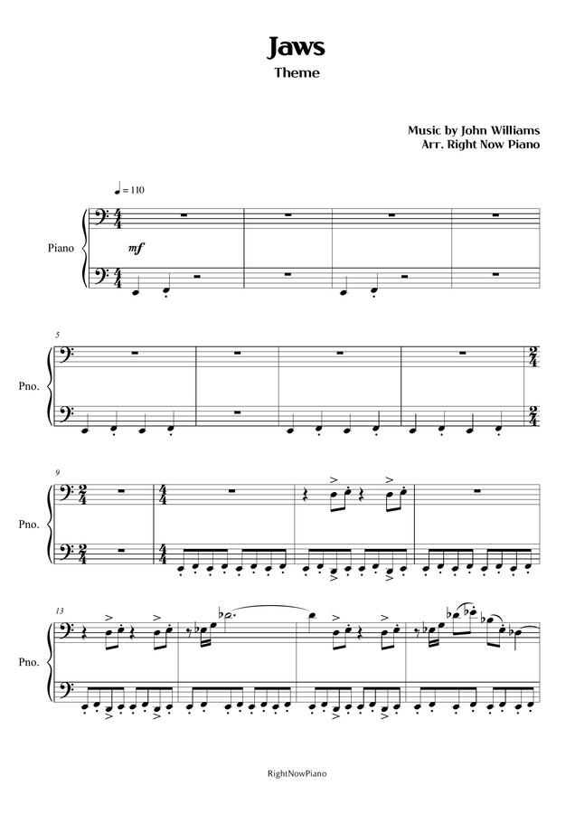 Right Now Piano > John Williams - Jaws Theme (Easy Piano)