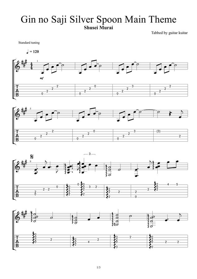 guitar kuitar > Gin no Saji - Silver Spoon Main Theme (Guitar TAB)
