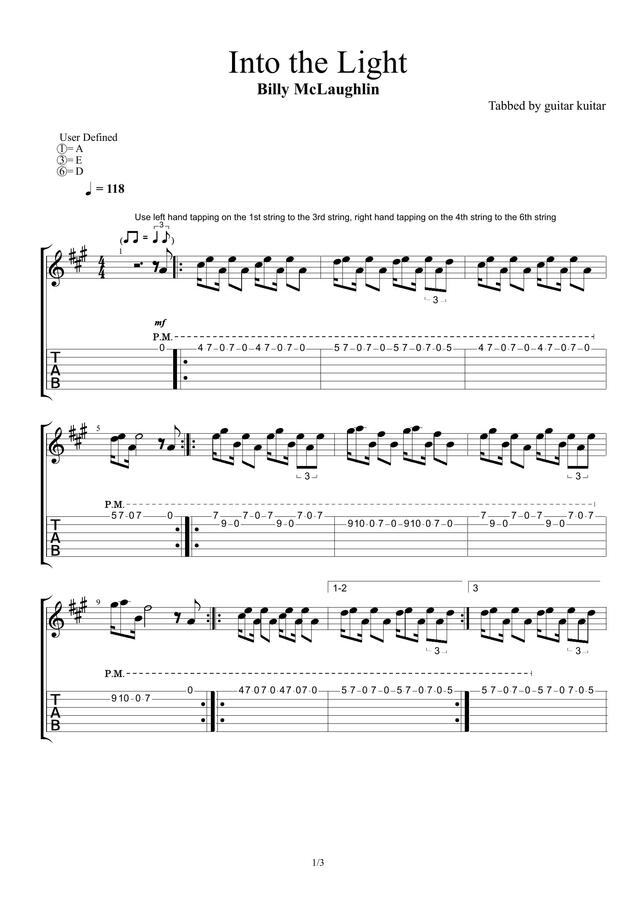 guitar kuitar > Billy McLaughlin - Into the Light (TAB Sheet Music)