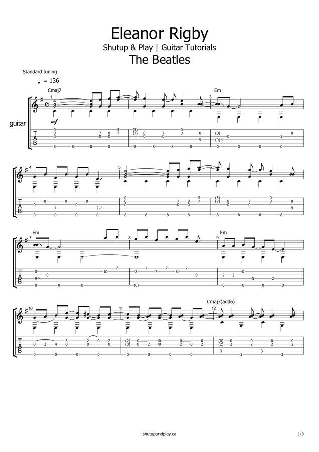 Shutup And Play Guitar Tutorials The Beatles Eleanor Rigby By Shutup